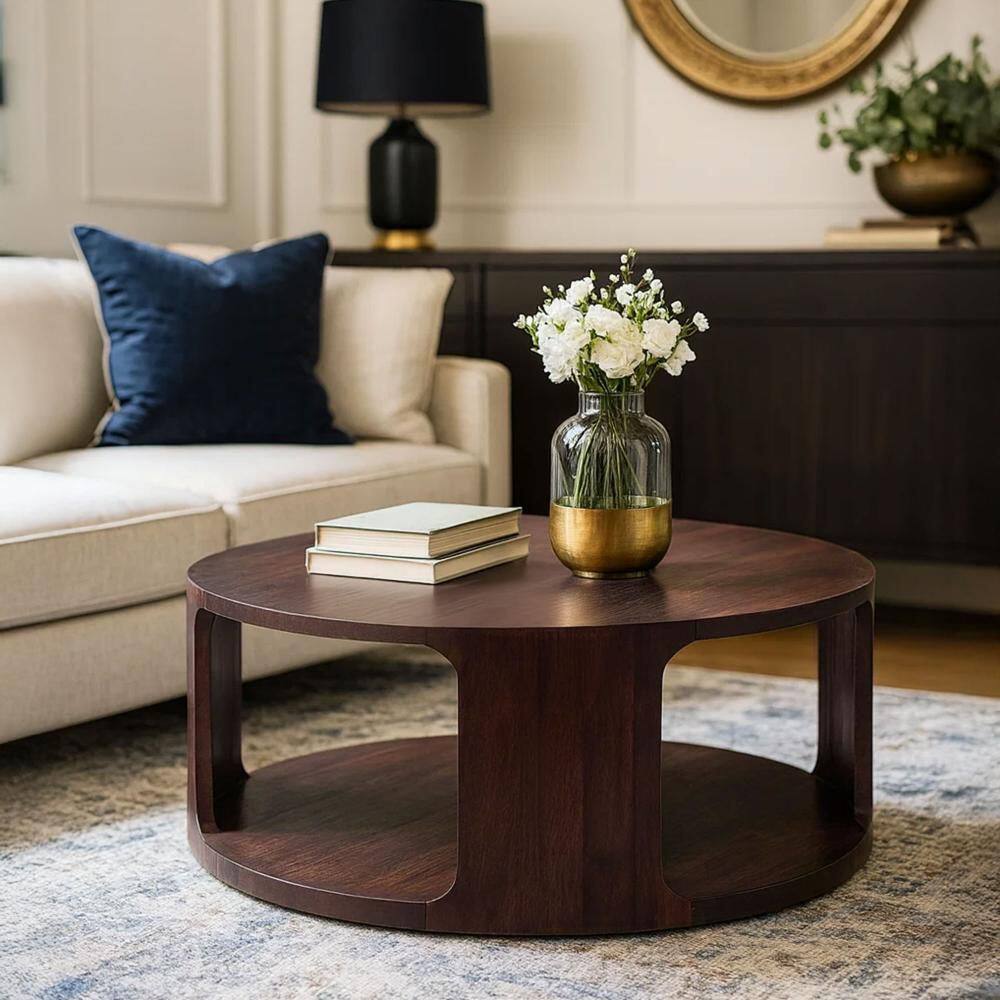 THE URBAN PORT Bard 38 in. Walnut Brown Round Shape Mango Wood Coffee ...