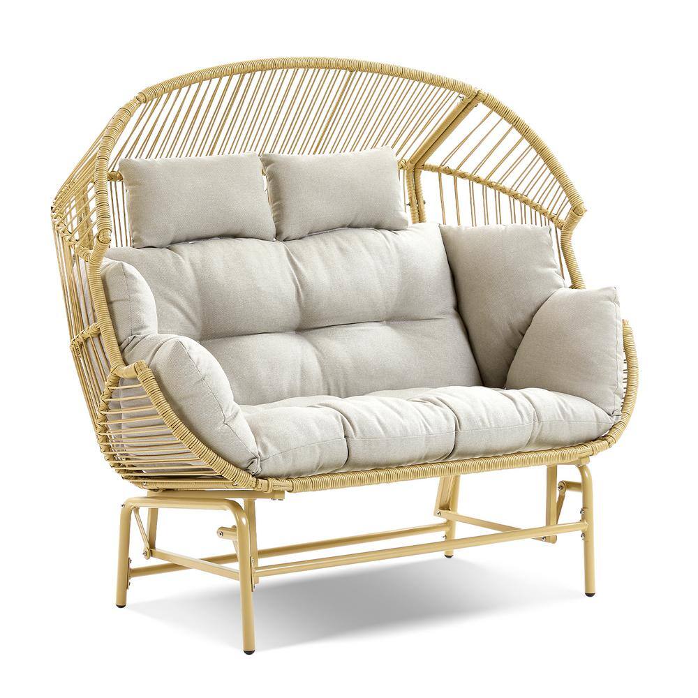 Gymojoy Corina Natural Double Wicker Outdoor Large Glider Egg Chair ...
