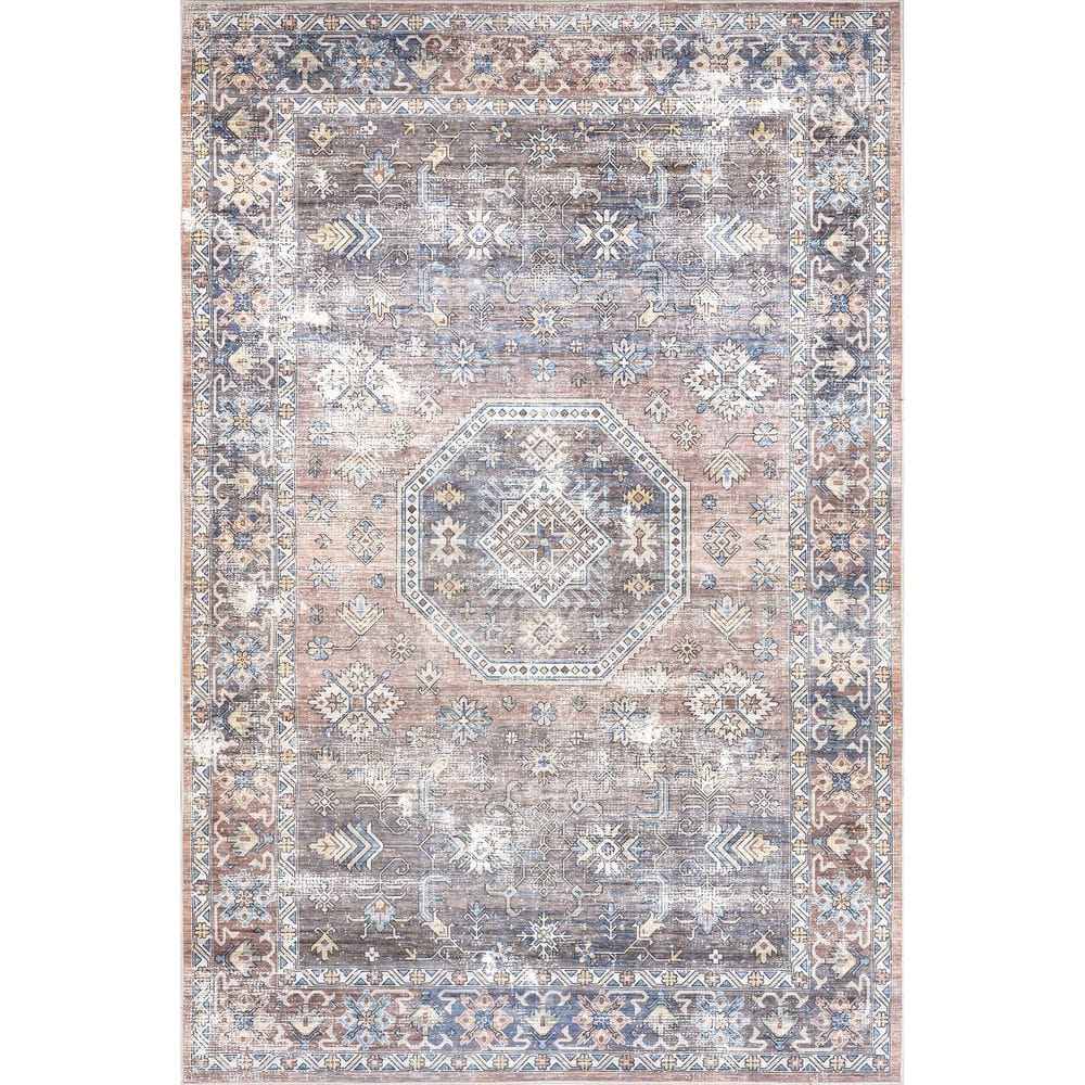 nuLOOM Darby Persian Spill-Proof Machine Washable Rust 5 ft. x 8 ft ...