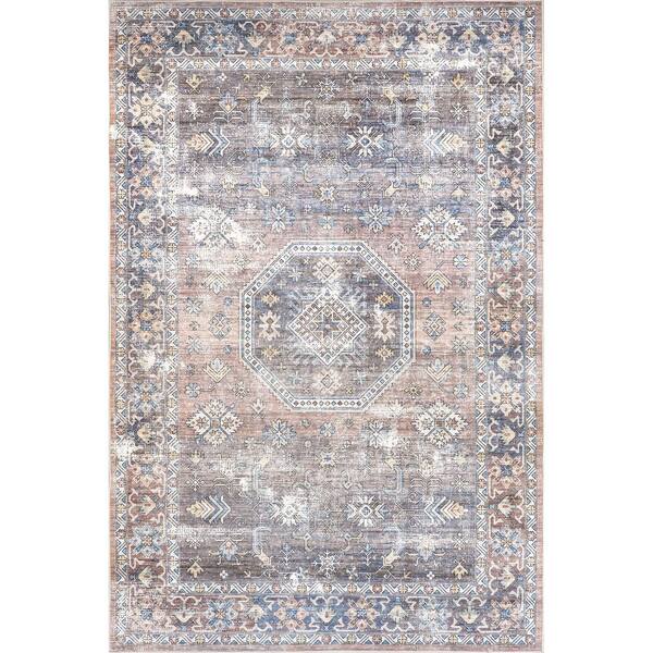 nuLOOM Darby Persian Spill-Proof Machine Washable Rust 5 ft. x 8 ft ...