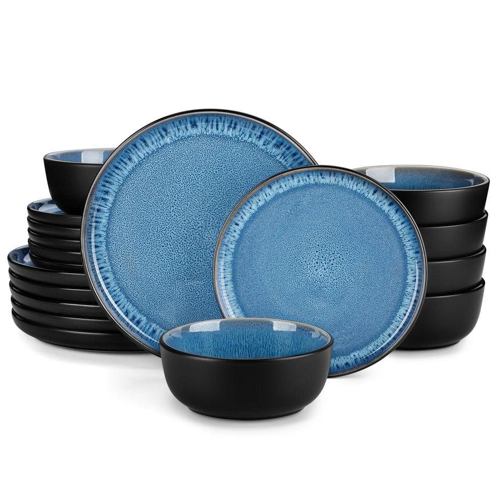 vancasso 18-Piece Blue and Black Stoneware Dinnerware Set Service for 6 ...