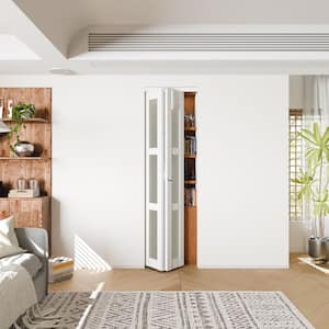 TENONER 32 in. x 80 in. 3-Panel Frosted Glass Solid Core White PVC ...