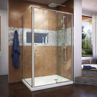 DreamLine Flex 36 in. x 36 in. x 76.75 in. Framed Corner Pivot Shower Kit in Chrome with Shower ...