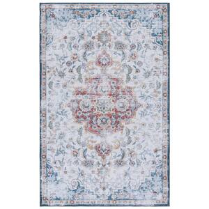 SAFAVIEH Tuscon Light Gray/Rust 5 ft. x 5 ft. Machine Washable Floral ...