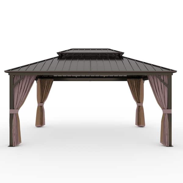 COOS BAY 12 ft. x 16 ft. Brown Extra-Large Hardtop Patio Gazebo with ...