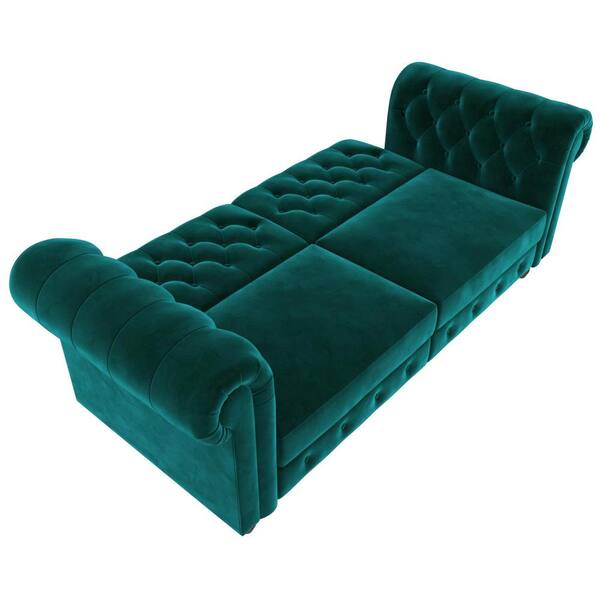 DHP Furini Green Velvet Sofa Futon Mattress DE66225 The Home Depot