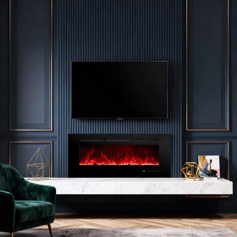 Mondawe 42 in. Wall Mount and Recessed Electric Fireplace Insert in ...