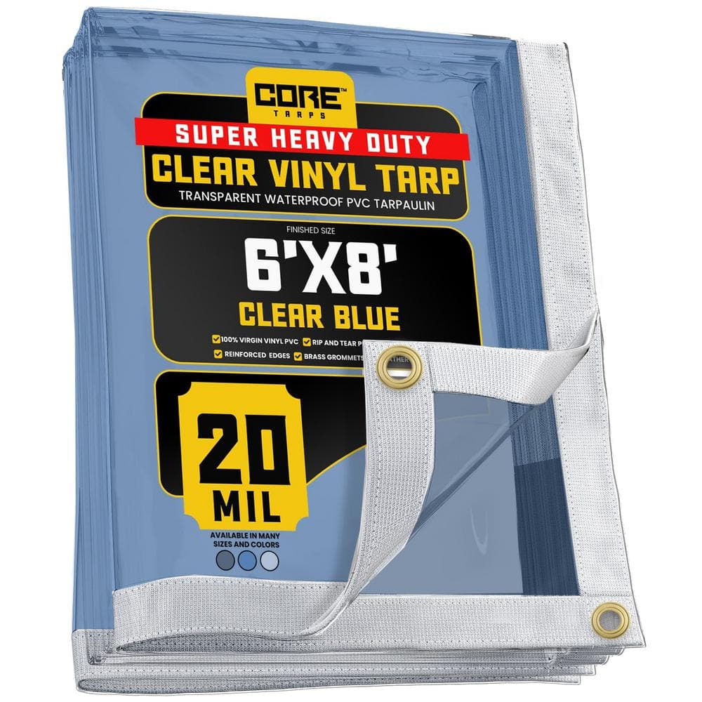 CORE TARPS 6 ft. x 8 ft. Clear Blue Extreme Heavy Duty 20-Mil Vinyl ...