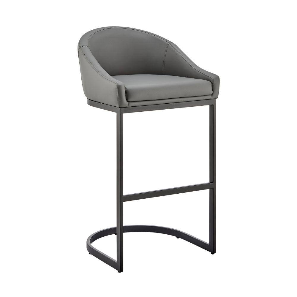 Benjara 28 in. Gray and Black Low Back Metal Frame Bar Stool with Faux ...