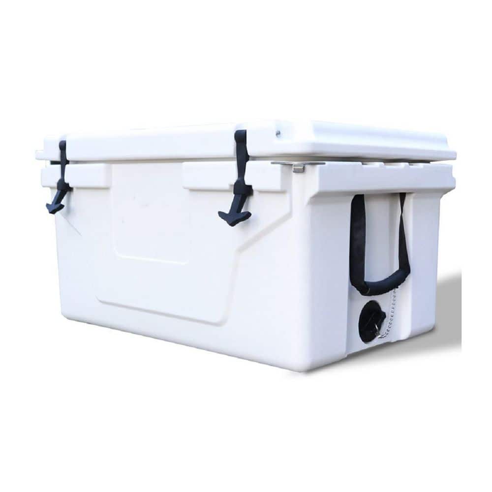 65 qt. White Outdoor Portable Plastic Insulated Cooler Box with Heavy ...