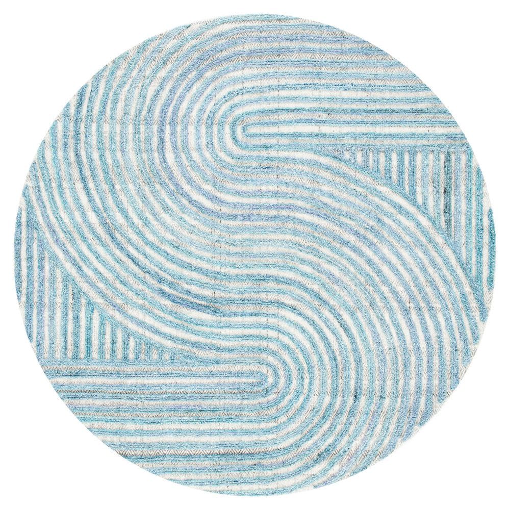 SAFAVIEH Southampton 6 ft. x 6 ft. Blue Meander Striped Round Area Rug ...