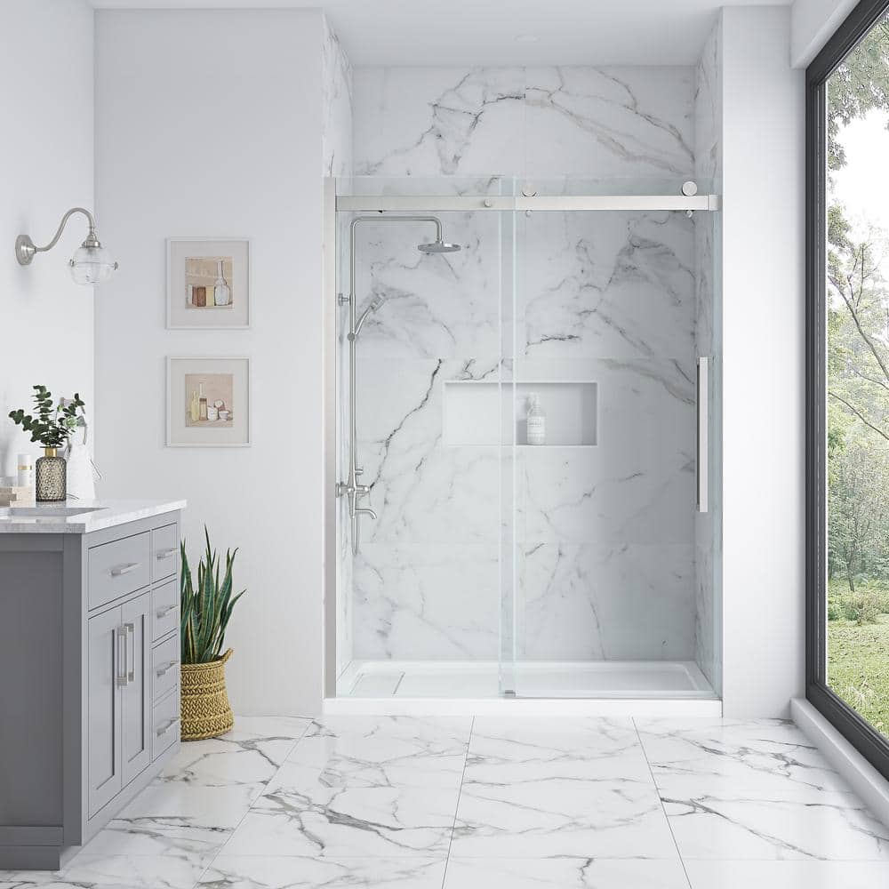 OVE Decors Bel Soft Close 60 in. W Alcove Frameless Sliding Shower Door ...