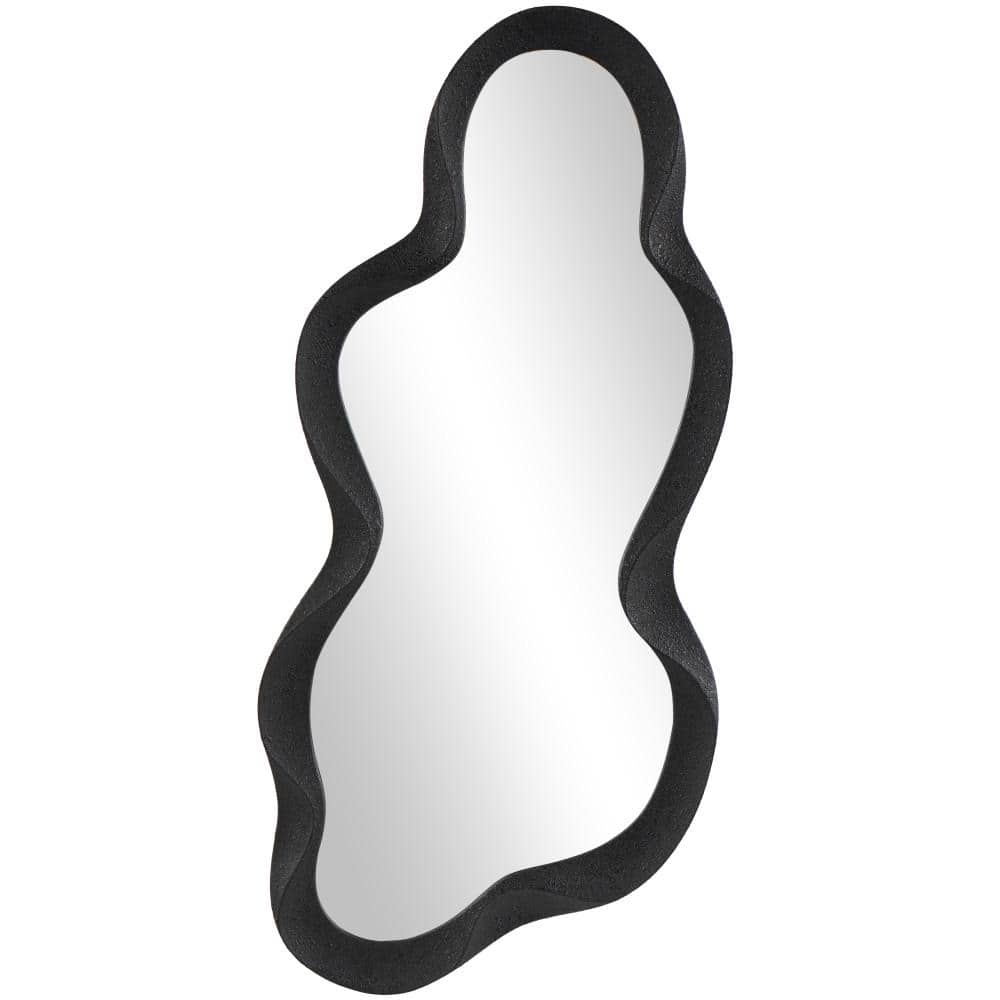 Litton Lane 39 in. x 18 in. Wavy Oval Framed Black Abstract Wall Mirror ...