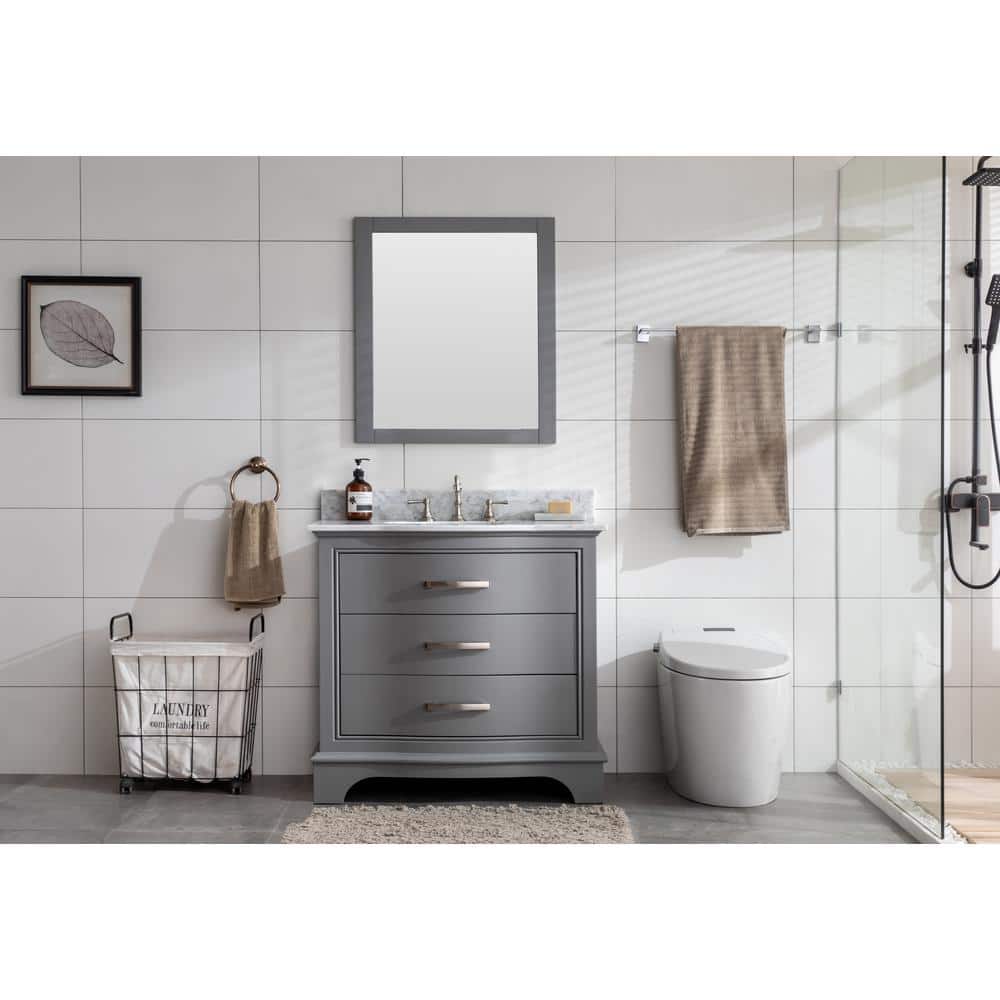 SUDIO Monroe 36 in. W x 22 in. D Bath Vanity in Gray with Natural ...