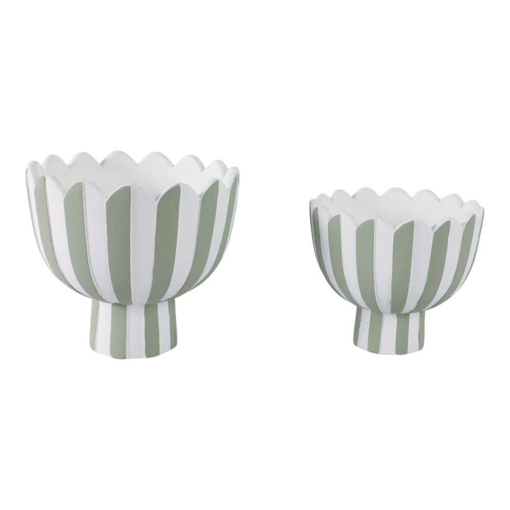 Liv & Skye 7 in. and 9 in. Green Ceramic Scallop Edge Striped ...