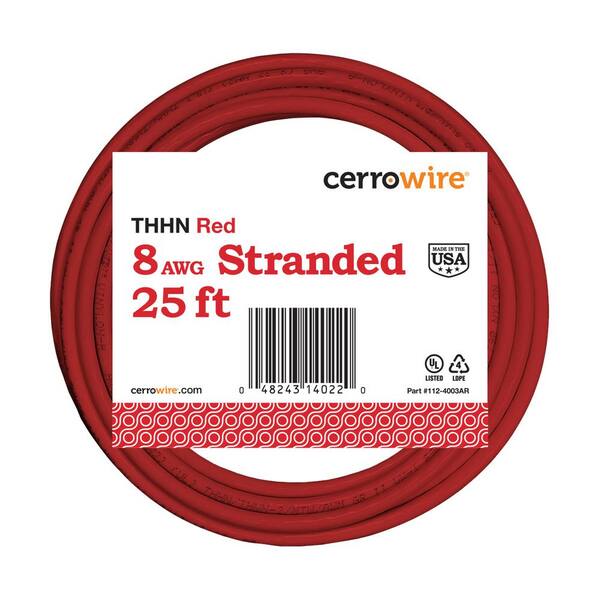 Cerrowire 25 ft. 8 Gauge Red Stranded Copper THHN Wire 112-4003AR