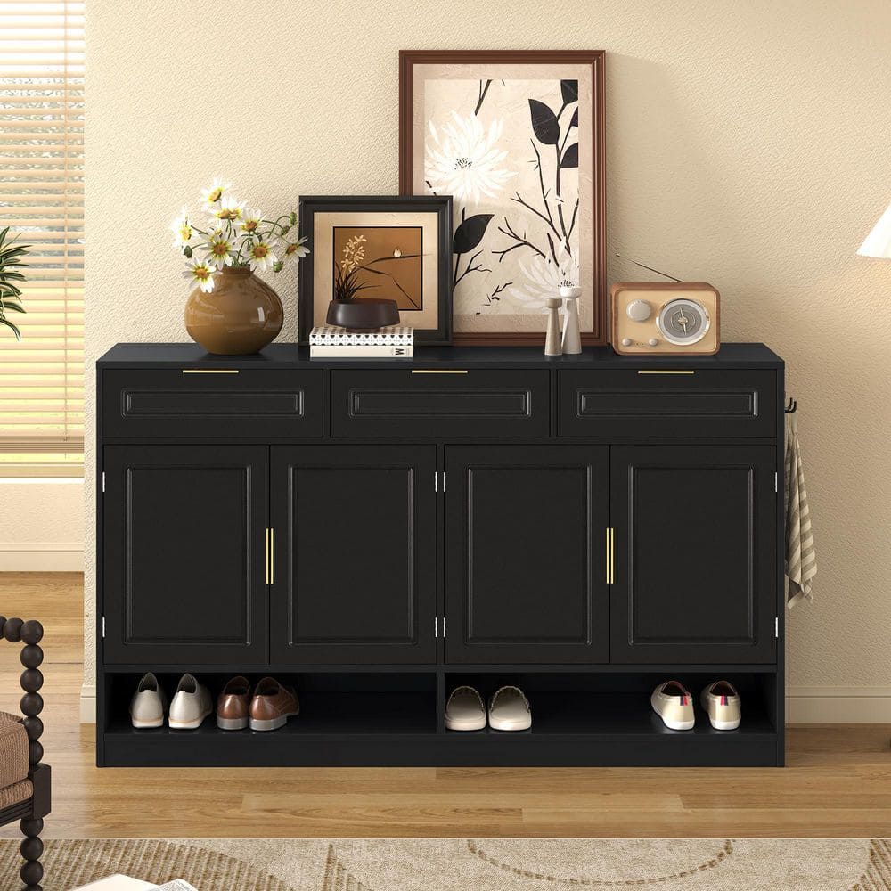 Noble House Vesper Black MDF 59.1 in. Buffet Sideboard Accent Storage ...