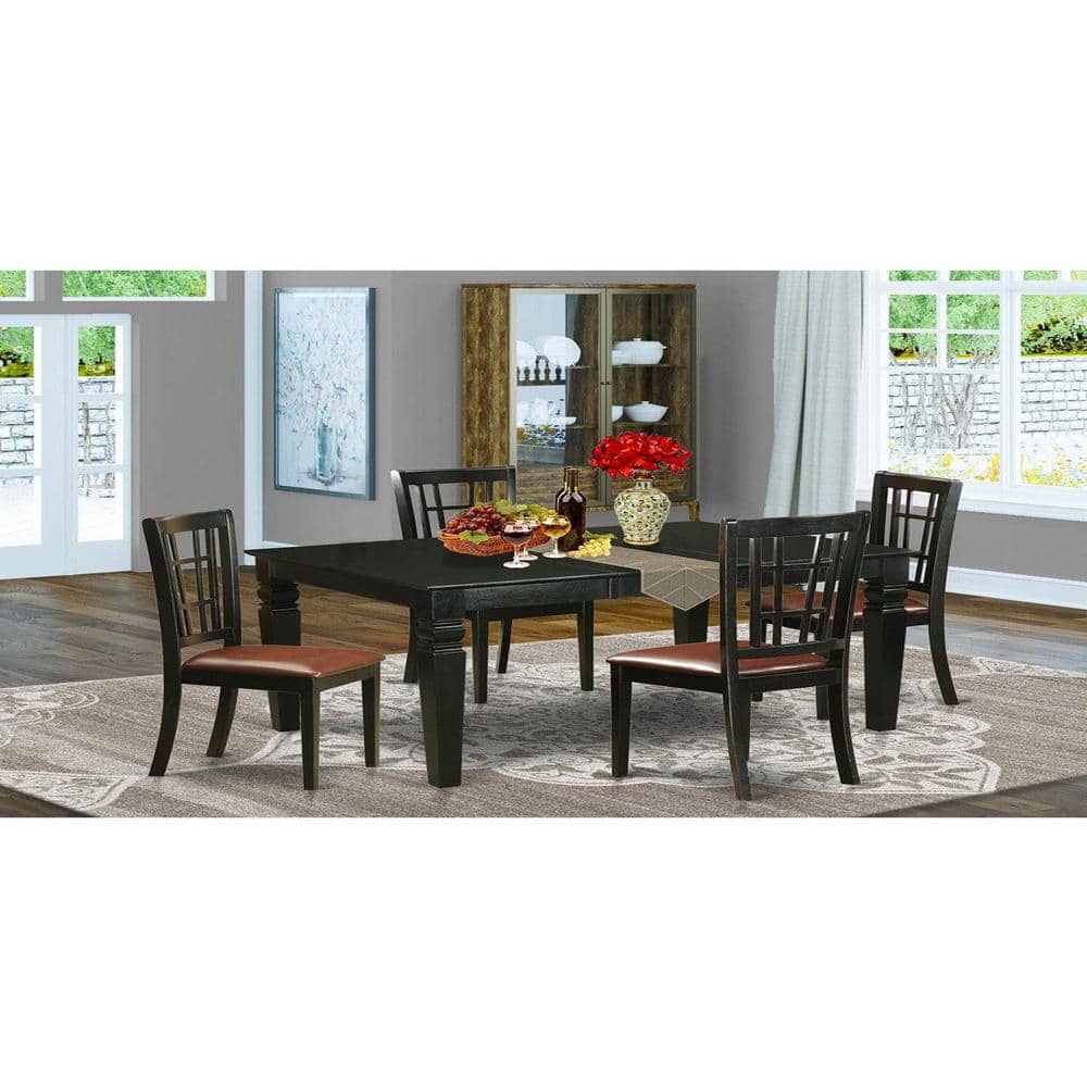 East West Furniture 5-Piece Rectangle Black Finish Solid Wood Top ...