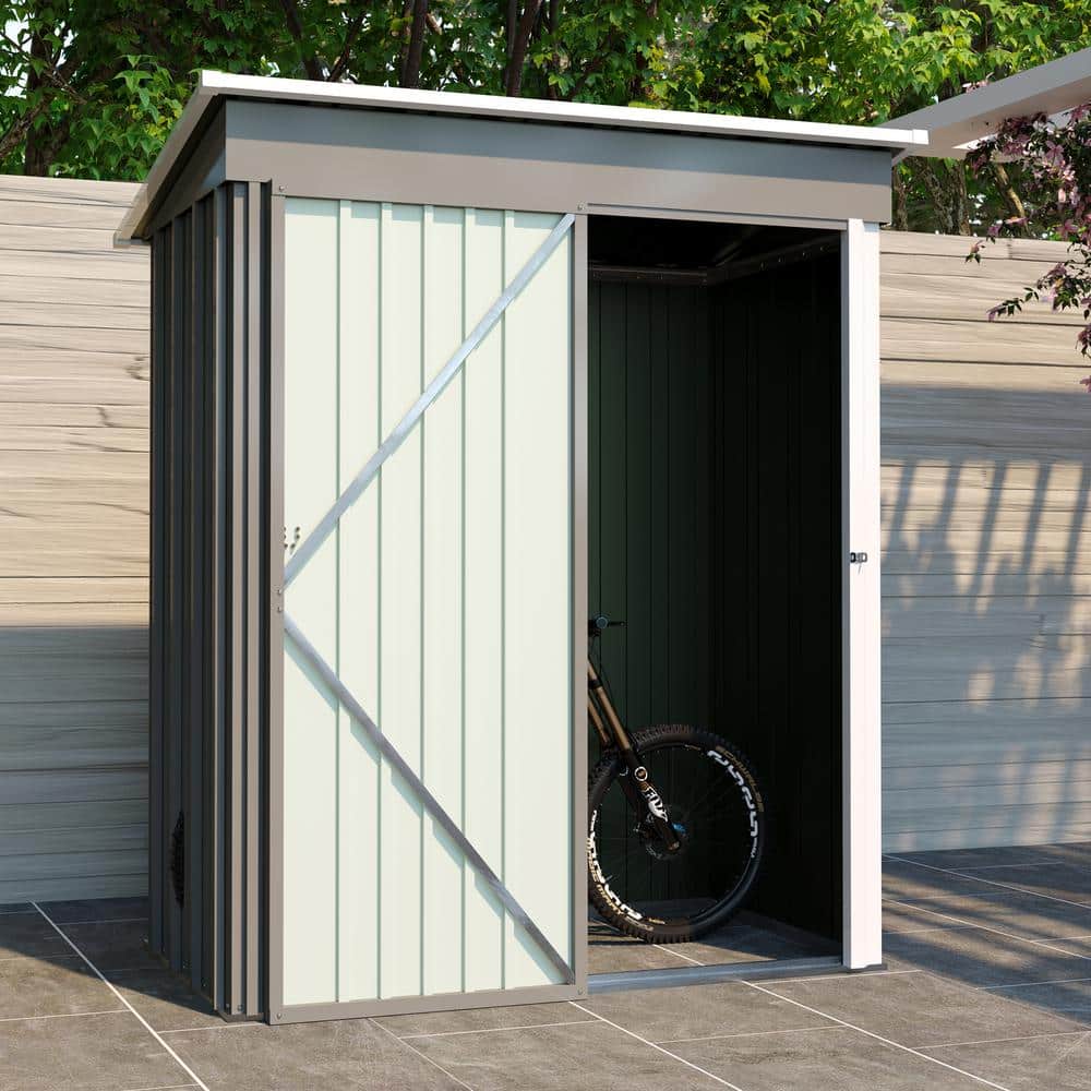 Clihome 5 ft. W x 3 ft. D Outdoor Metal Grey Storage Shed with Lockable ...