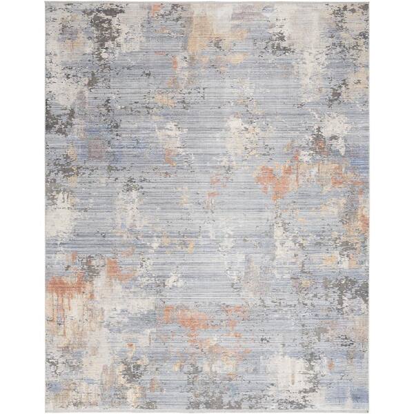 Nourison Abstract Hues Grey Blue 10 ft. x 13 ft. Abstract Contemporary ...