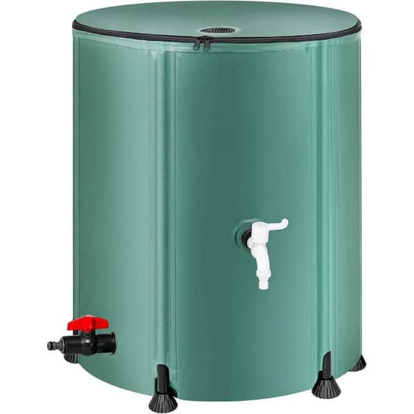 50 gal. Green PVC Collapsible Rain Barrel Water Storage Tank with Hose ...