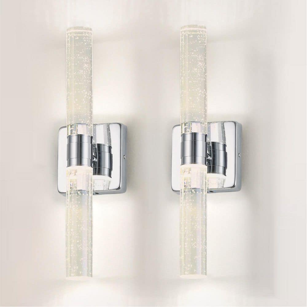 Shinevoy 17 in. Chrome Finish 2-Light Modern Indoor Wall Sconce with ...