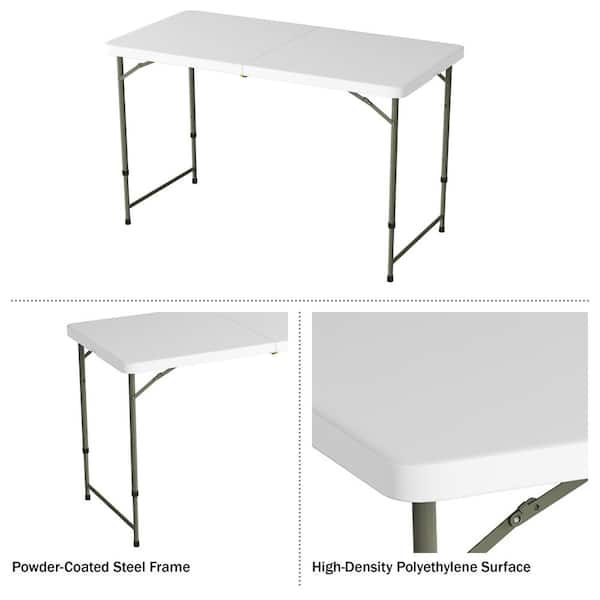 Lavish Home Adjustable Folding Table 4 Foot Plastic Utility Tabletop White