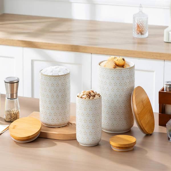 Wudkey 3-Piece Ceramic Canisters Set with Airtight Lids, 80/40/20 oz ...