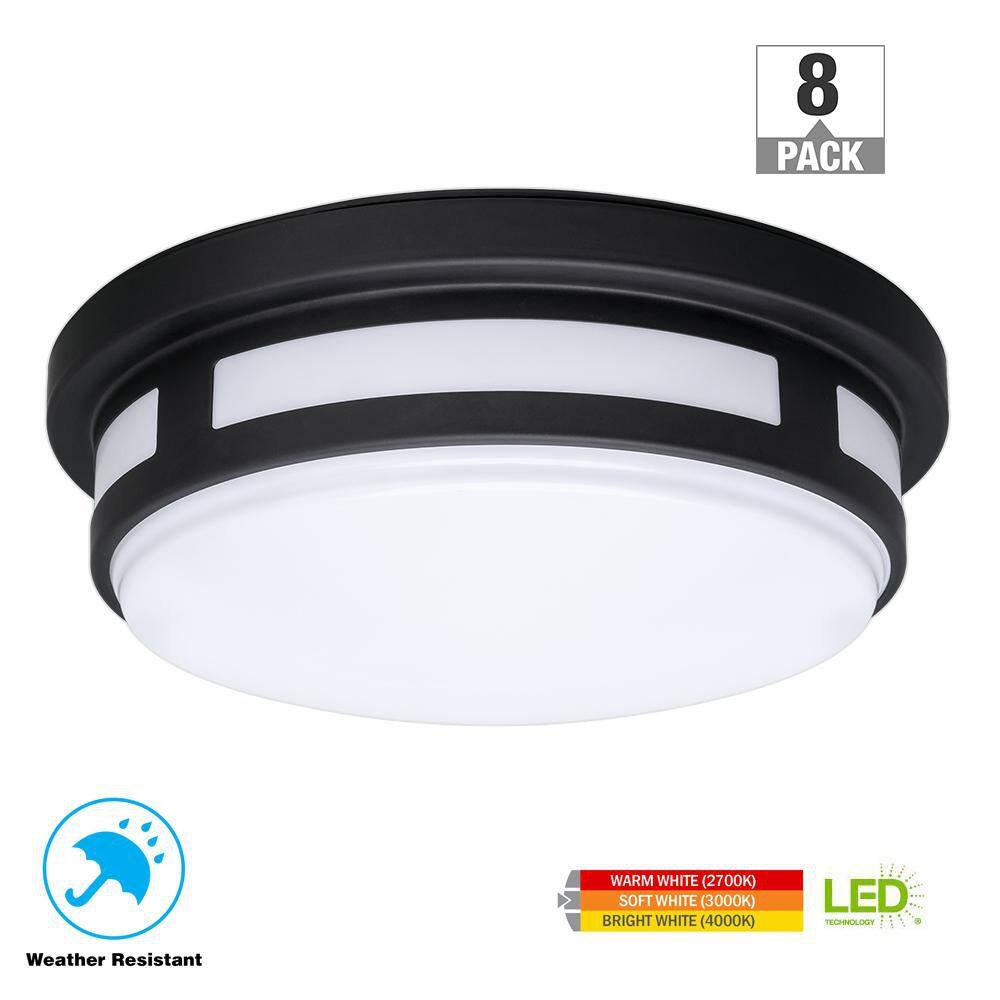 Hampton Bay 11 in. Black LED Flush Mount Indoor Outdoor Ceiling Light ...