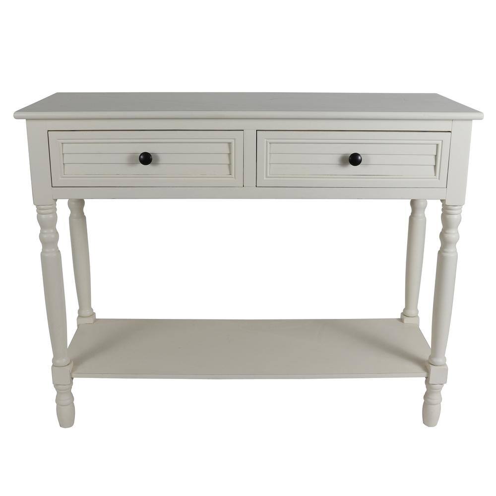 Decor Therapy 37 in. Cream Rectangle Wood Console Table with 2-Drawers ...
