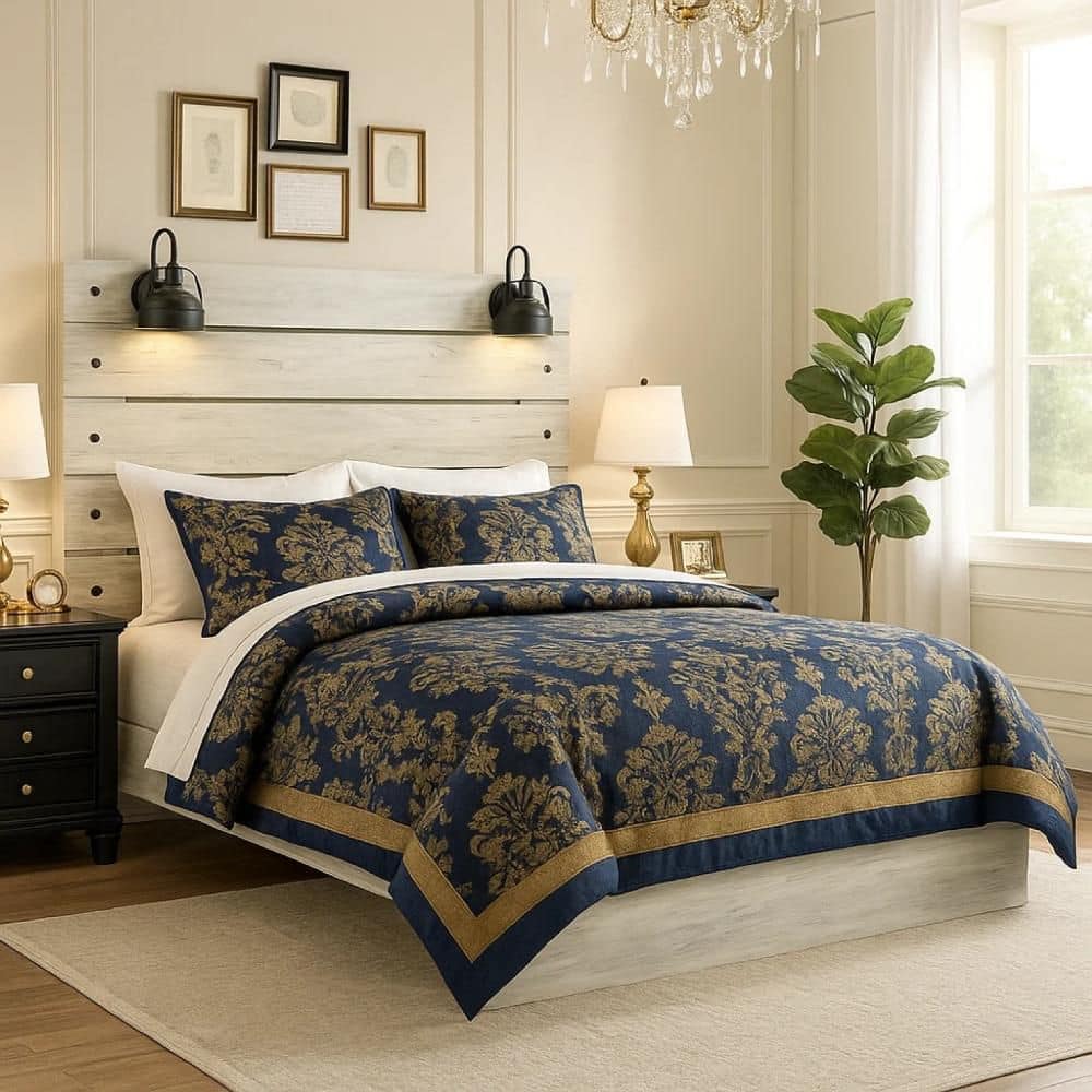 Benjara Cemy White Wash and Black Wood Frame Queen Platform Bed with ...