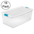 Sterilite 106 Qt. Clear and Blue Stackable Latching Storage Box ...