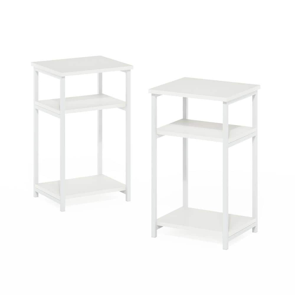 Furinno Just 13.39 in. White/White Rectangle Wood End Table with Metal ...