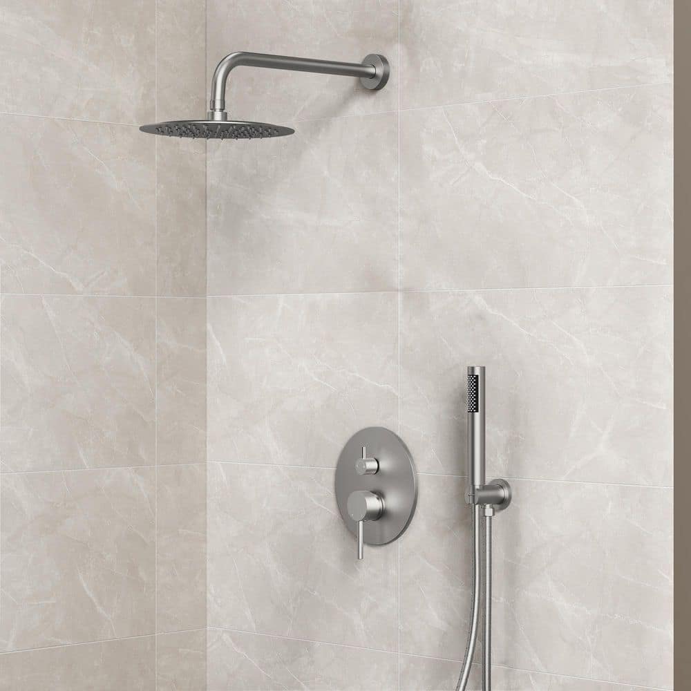 EVERSTEIN 2-Spray Patterns Round 10 in. Wall Mount Dual Shower Heads ...