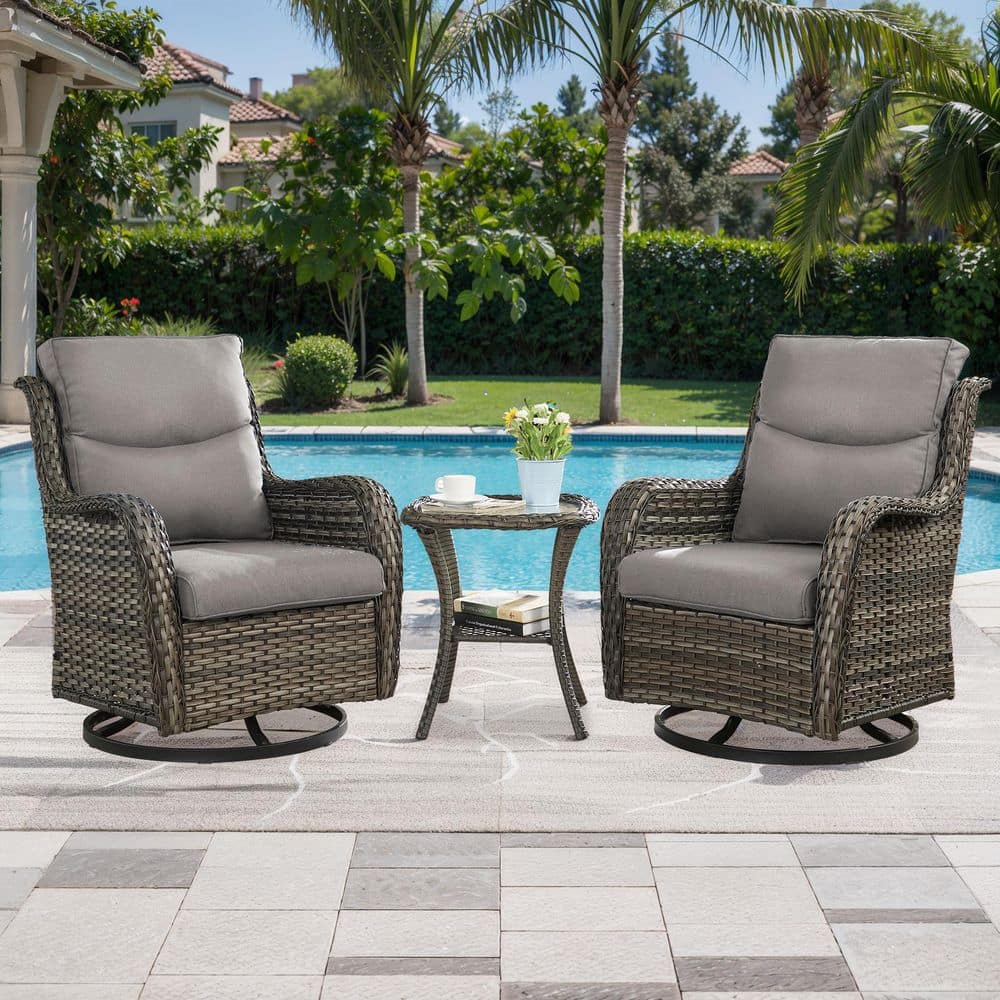 moosprr LunaCurve 3-Piece Gray Wicker Patio Conversation Set with 5 in ...