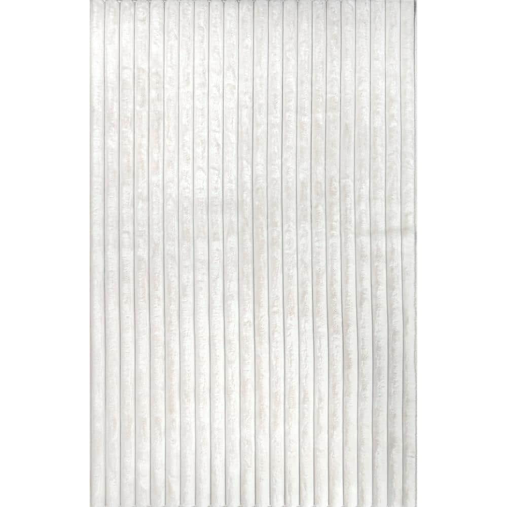 nuLOOM Kai Stripe Faux Rabbit Machine Washable White 3 ft. x 8 ft ...