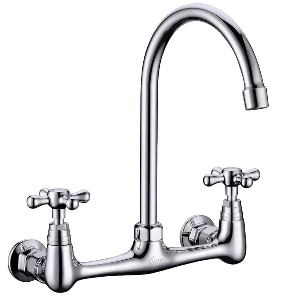Lukvuzo Wall Mount Double Handle Bridge Kitchen Faucet with 8 in ...