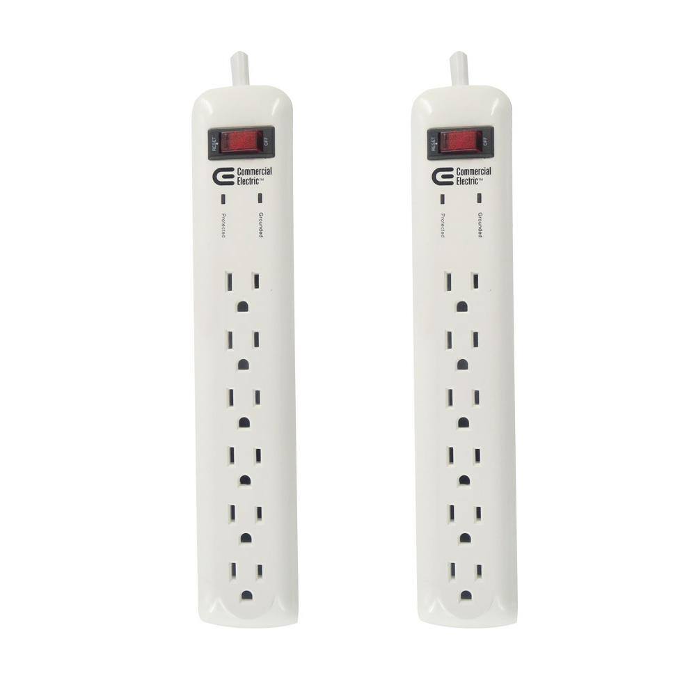 Commercial Electric 8 ft. 6-Outlet Surge Protector with 45-Degree Flat ...