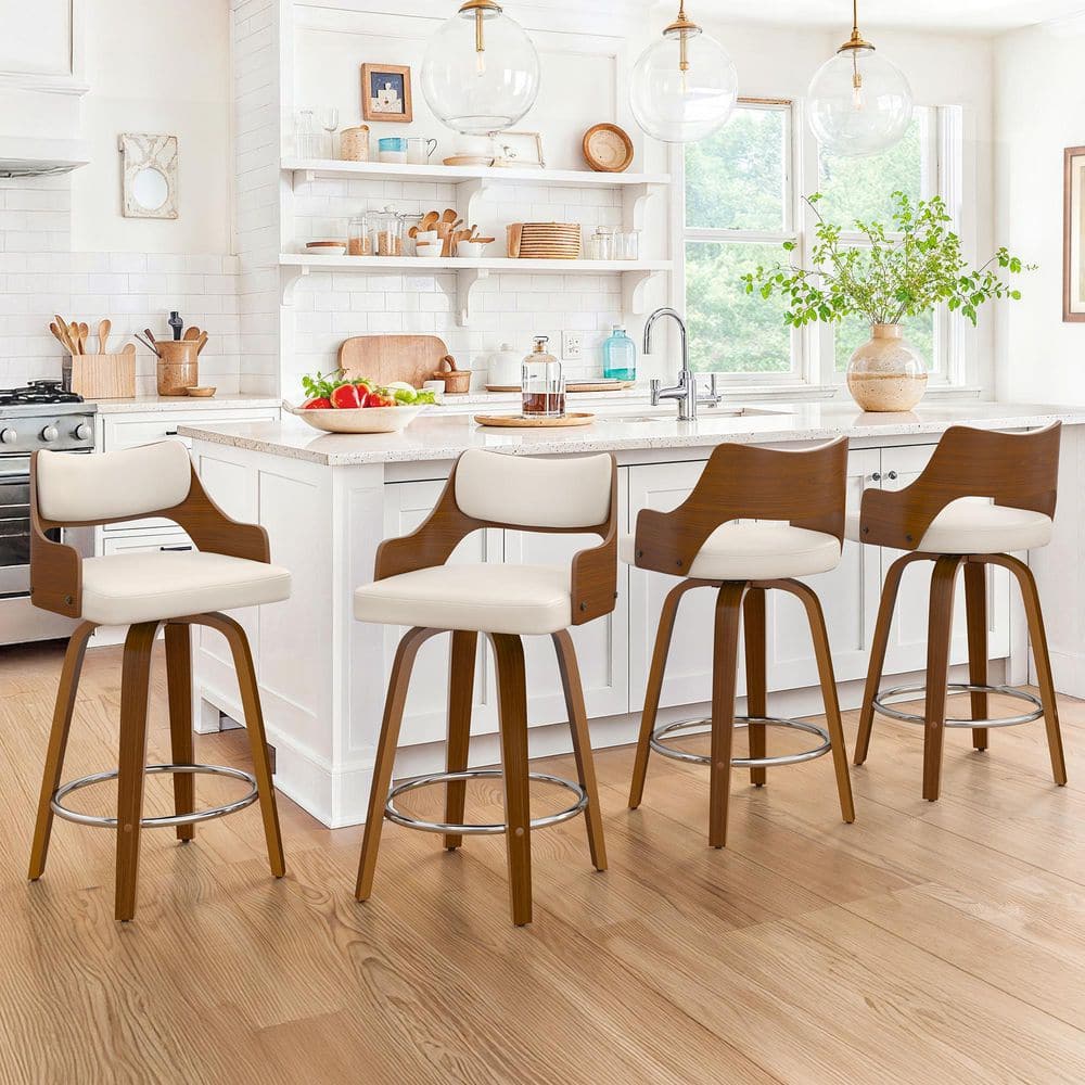 OrangeOne Kasper 26 in. Ivory Walnut Wood Frame Swivel Counter Height ...