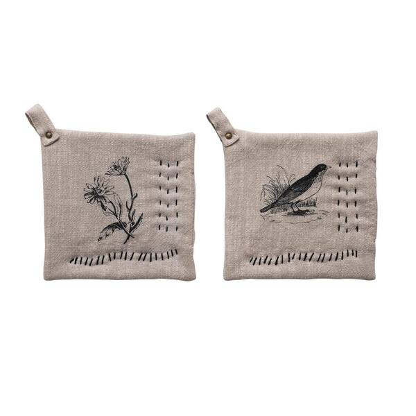 Storied Home Cream and Black Square Cotton Slab Printed Potholder (2-Pack) DF8106SET - The Home ...