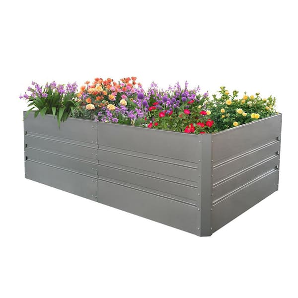 Tenleaf 6 x 3 x 2 ft. Gray Rust-Proof Metal Rectangular Outdoor Garden ...