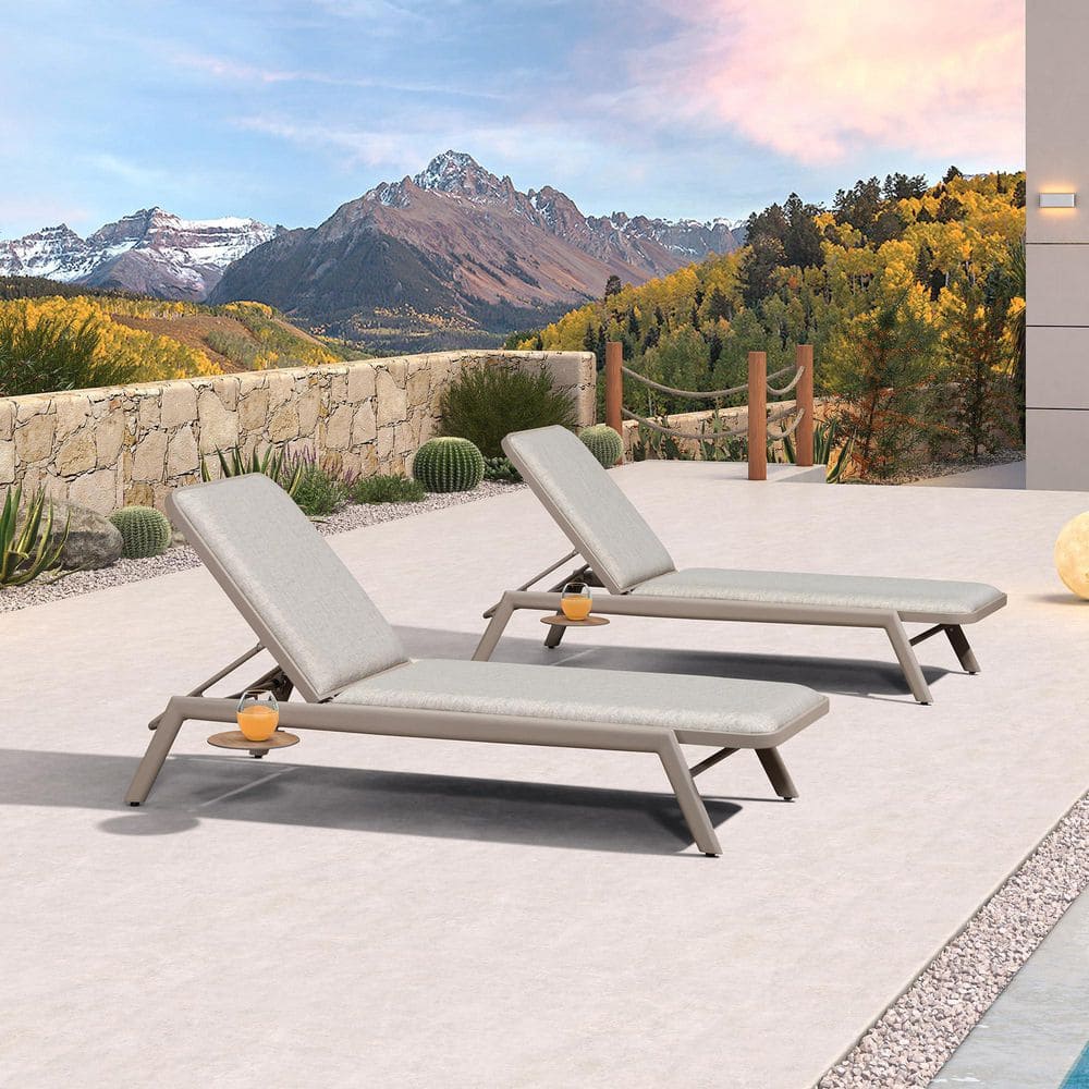PURPLE LEAF Chaise Lounge Champagne 2-Pieces Metal Outdoor Recliner w ...