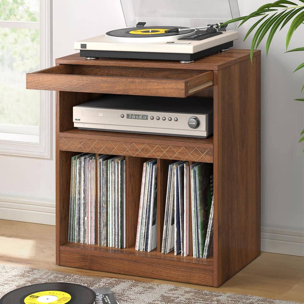OrangeOne Walnut Color Record Player Stand Table with Hidden ...