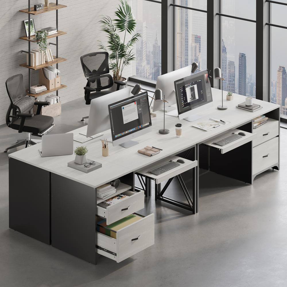 Reviews for Bestier 55 in. Rectangular Light Grey Office Desk with ...