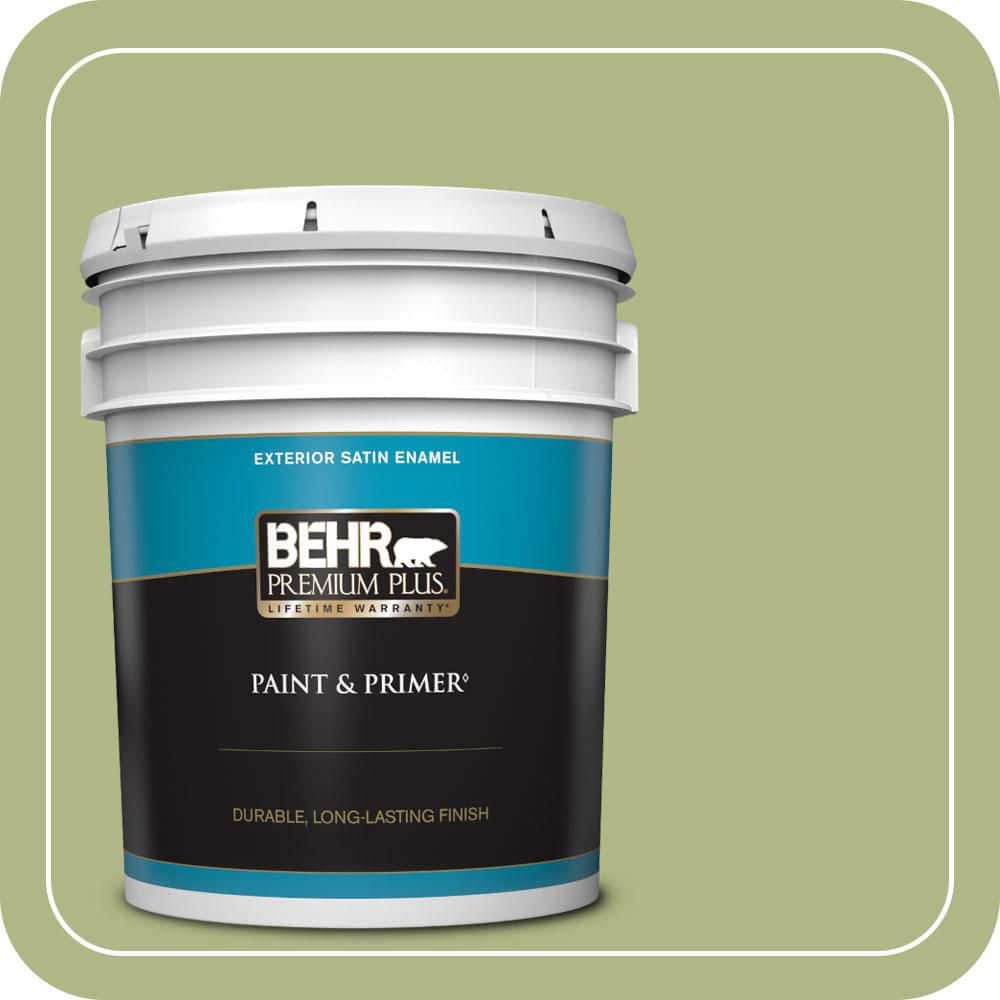 BEHR PREMIUM PLUS 5 gal. #PPU10-07 Lima Green Satin Enamel Exterior ...