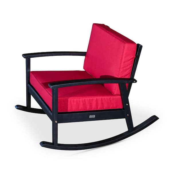 Zeus & Ruta Espresso Finish Eucalyptus Wood Outdoor Rocking Chair with ...