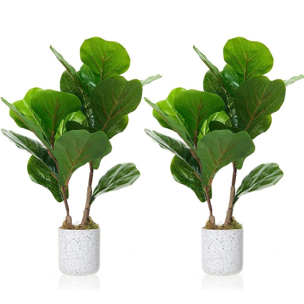 MOVECOM 2 Pack 15.7 in. Faux Fiddle Leaf Fig Tree Indoor, Artificial ...