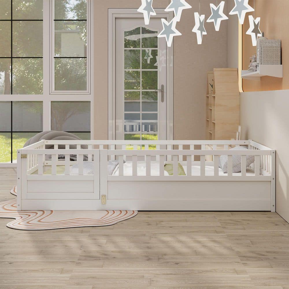 sumyeg Twin Size Wooden Floor Bed Frame in White SU-SR-64938 - The Home ...