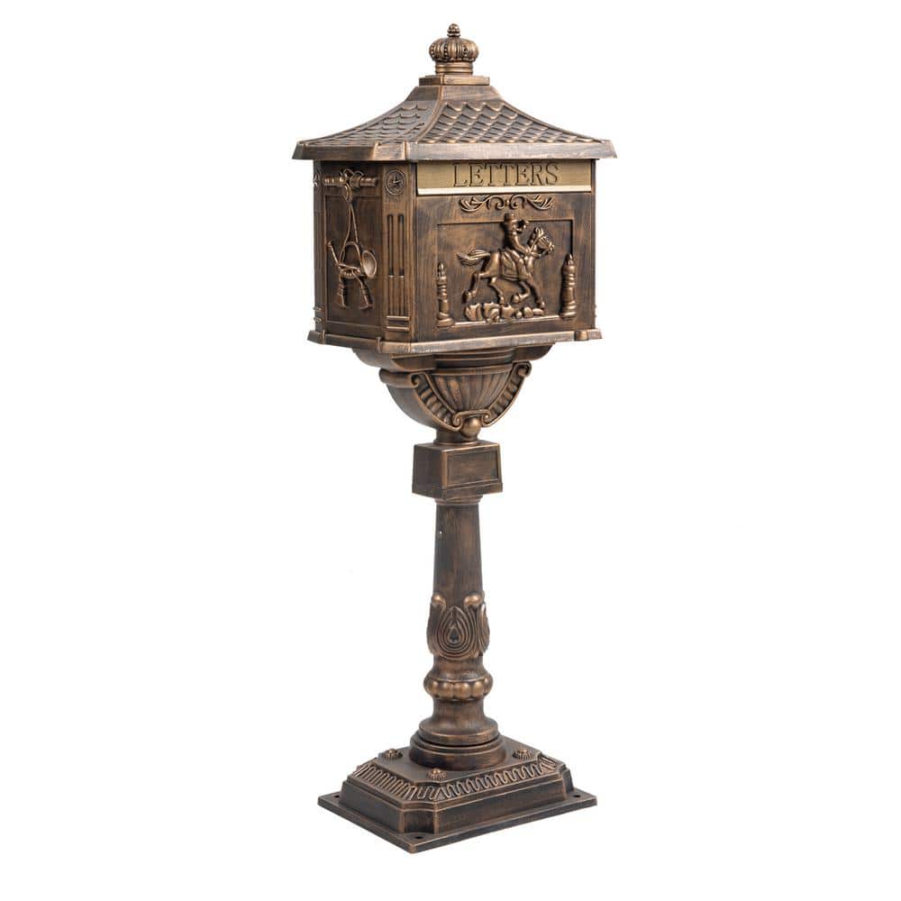 Bronze Cast Aluminum Post Mount Mail Box with Premium Post Combo FF ...