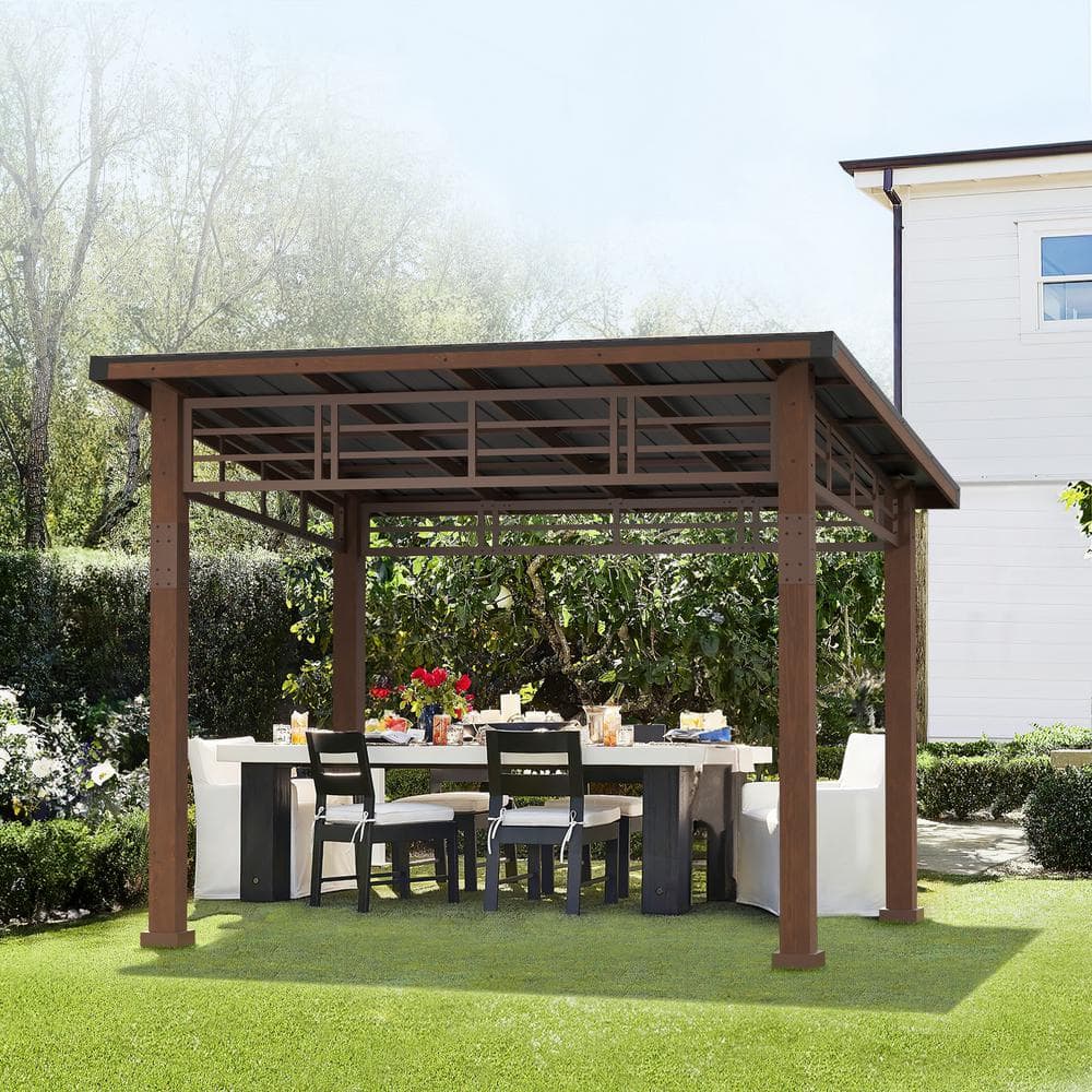 LUE BONA Chandler 10 ft. x 12 ft. Brown Cedar Wooden Gazebo Pavilion ...